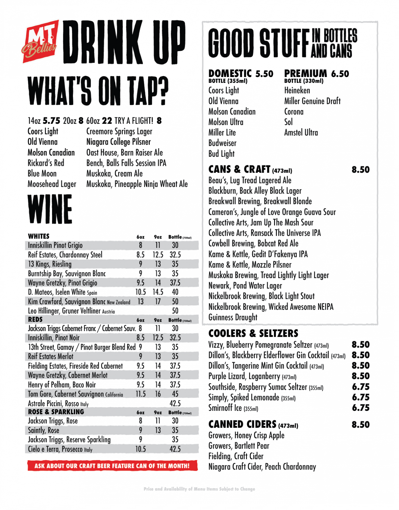 Menu - MT Bellies Tap and Grill