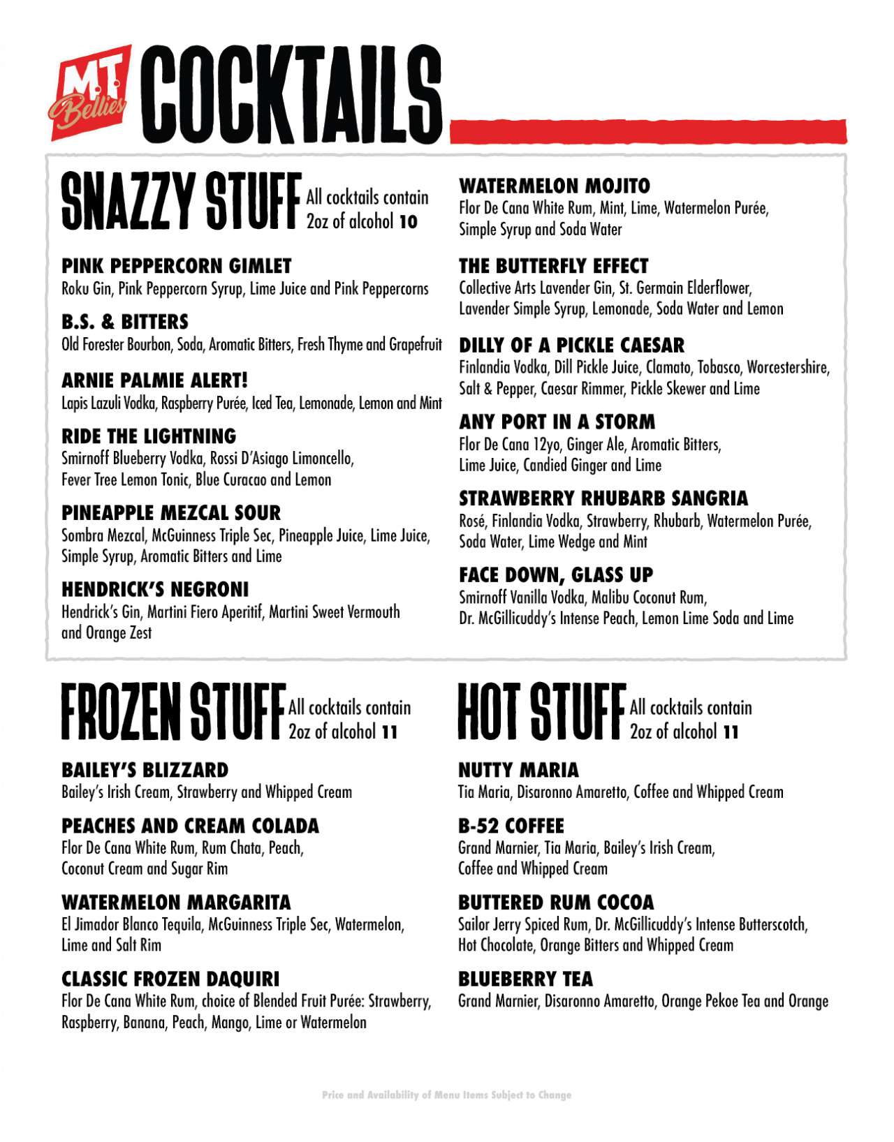 Menu - MT Bellies Tap and Grill