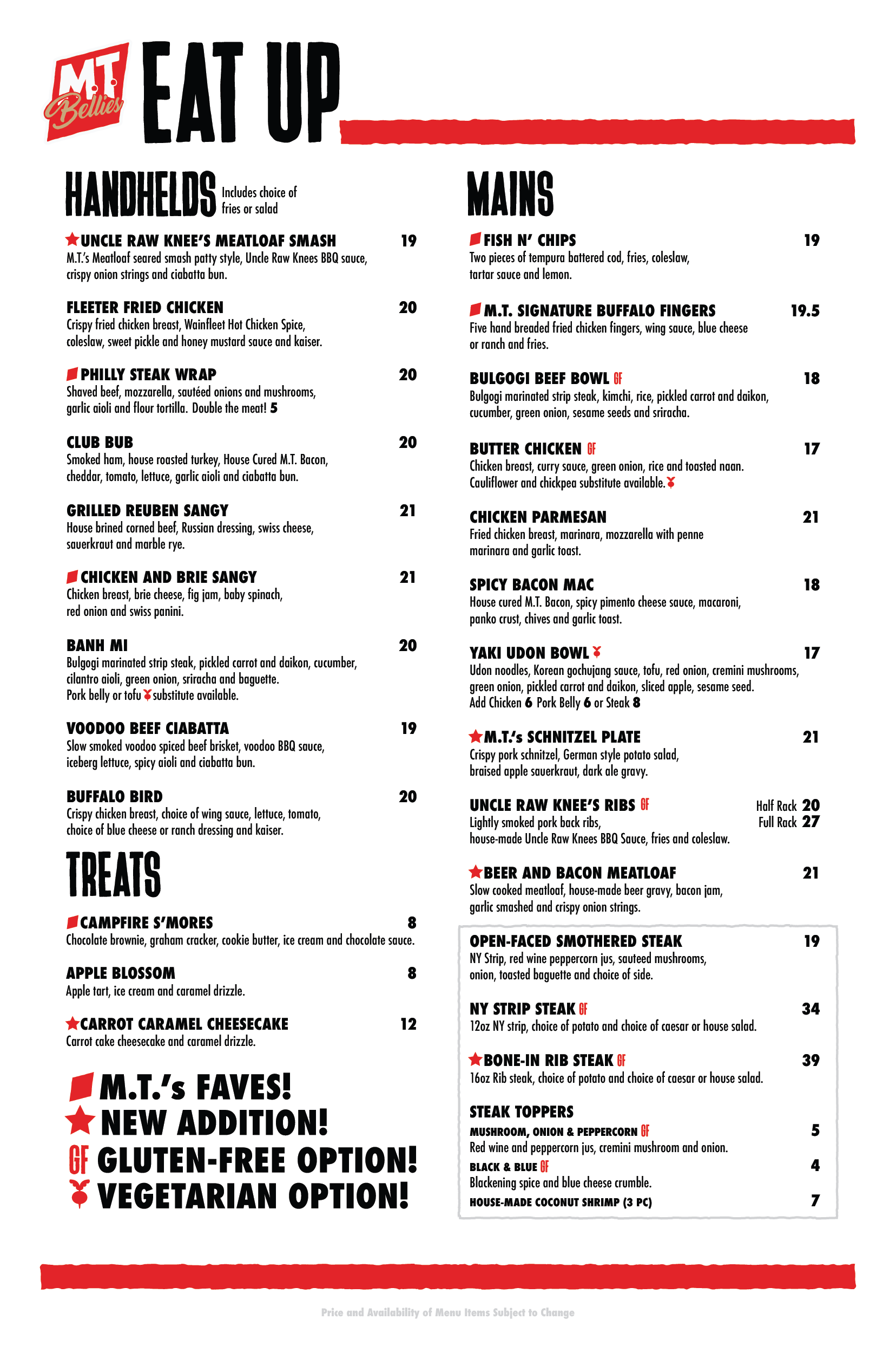 Menu - MT Bellies Tap and Grill