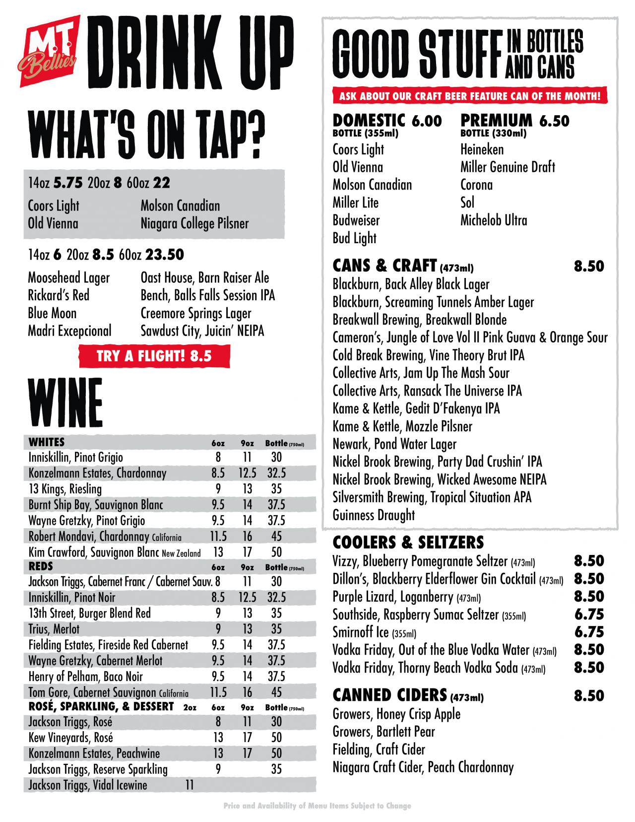 Menu - MT Bellies Tap and Grill